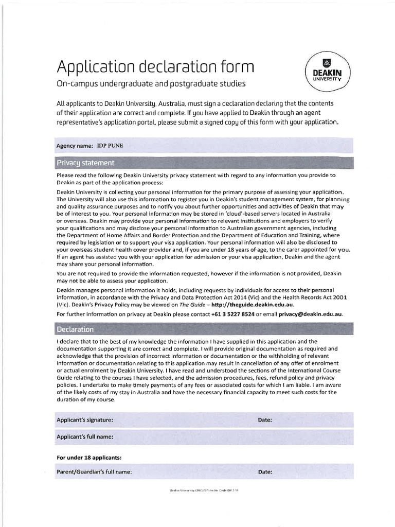 DEakin declaration form | PDF