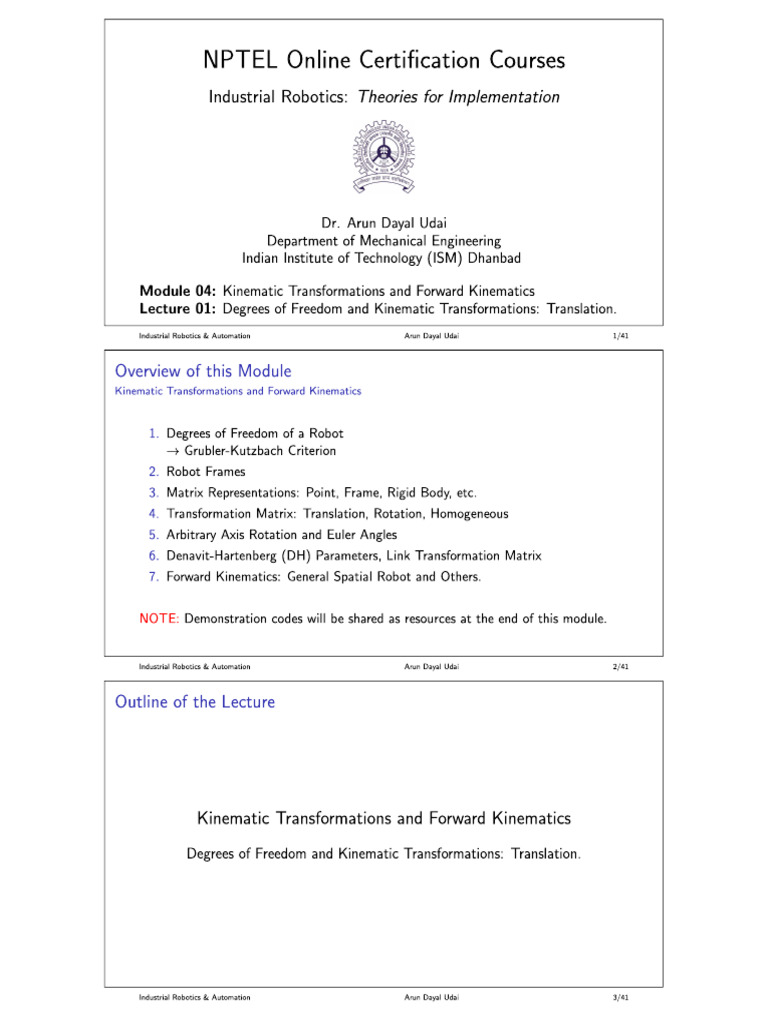 Module 04 - L01 DoF and L02 Transformations | PDF