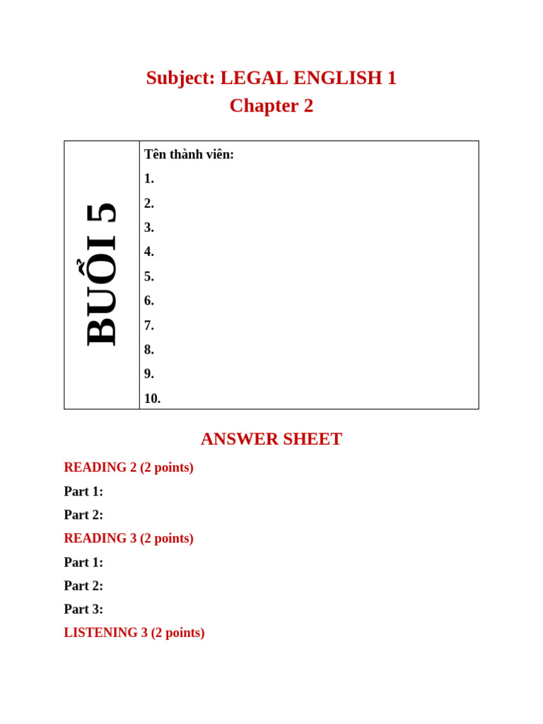 ANSWER SHEET_Chapter 2 (Legal English 1) | PDF
