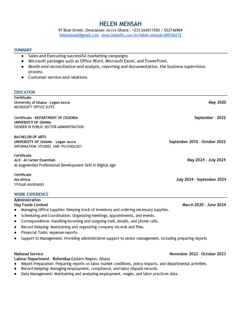 Helen Mensah - Resume | PDF | Employment | Economies