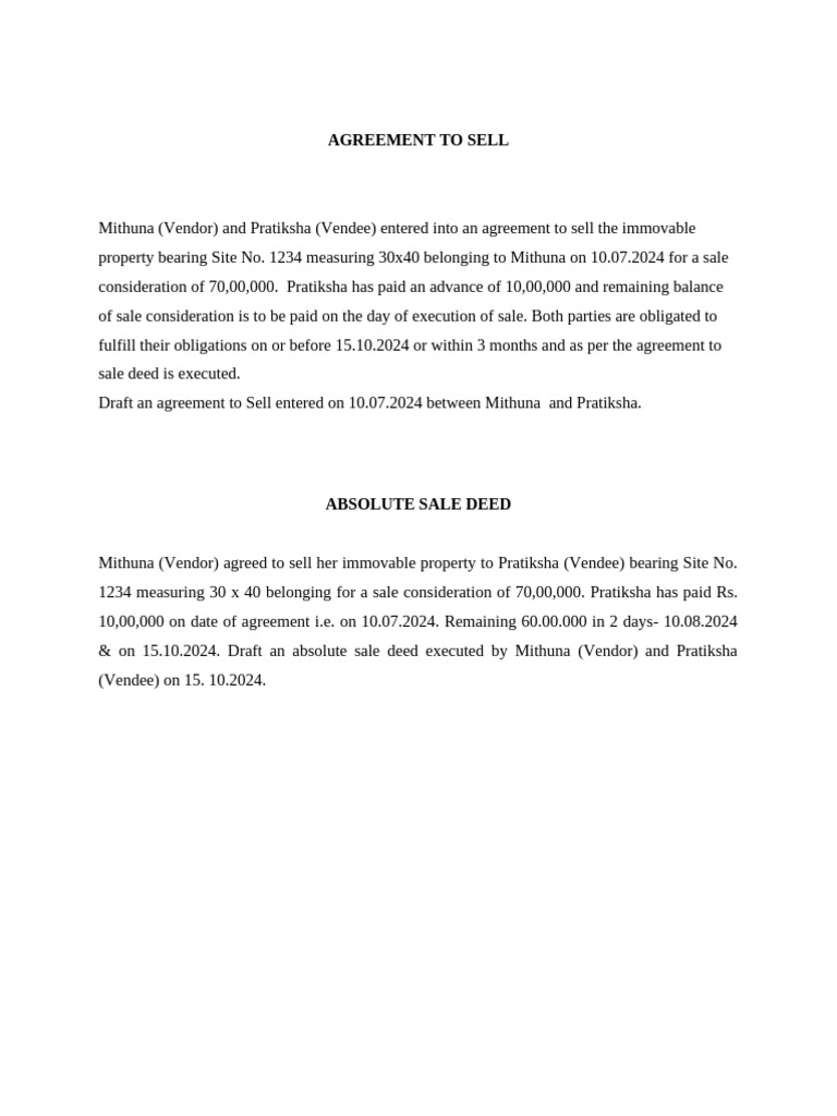 Agreement To Sale & Sale Deed | PDF