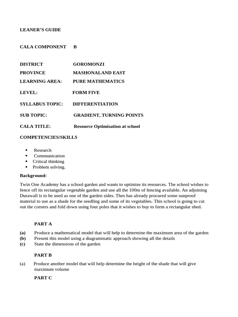 CALA COMPONENT B | PDF | Area