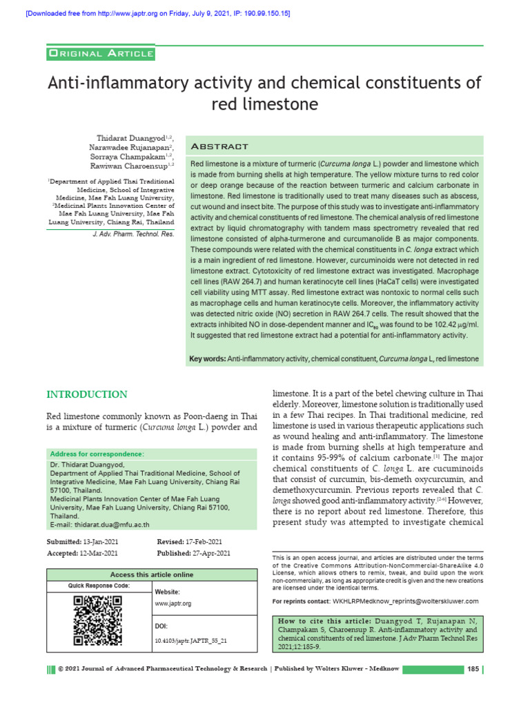 Anti-Inflammatory Properties of Red Limestone | PDF | High Performance ...