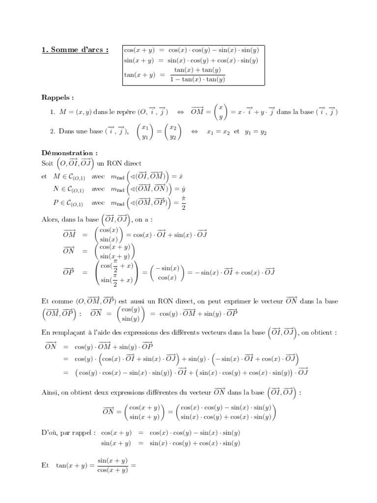 Trigonométrie - Démonstration Somme D'arcs | PDF | Analyse mathématique | Géométrie