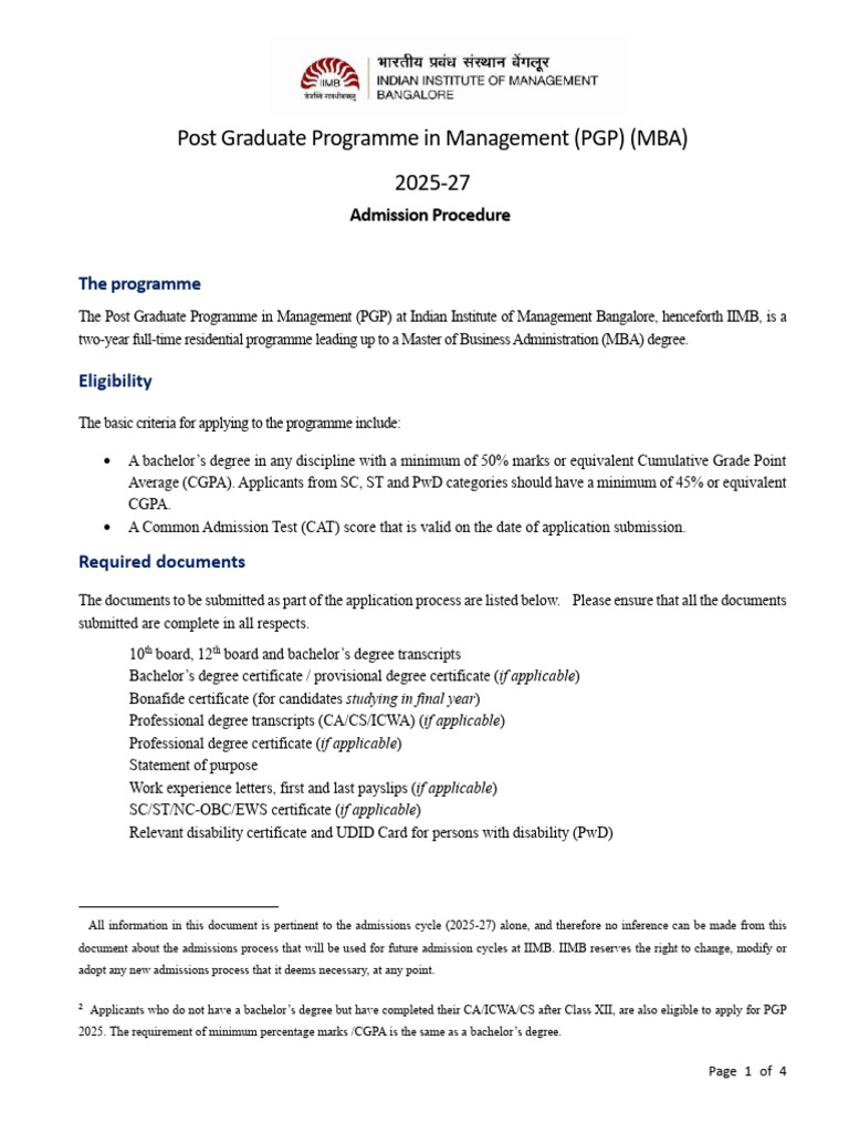 PGP 2025 Admissions Process - 0 | PDF | Academic Degree | Bachelor's Degree