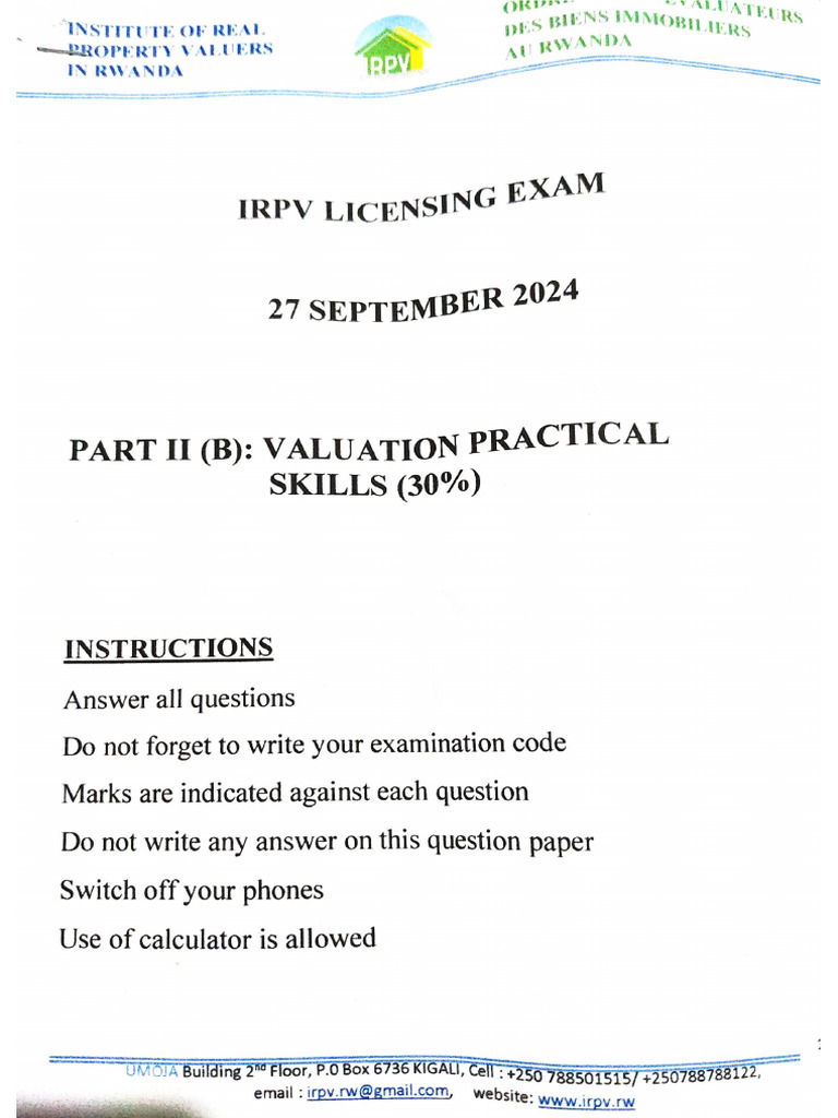 Part II (B) - Valuation Practice Skills. 27-Sept.2024 | PDF