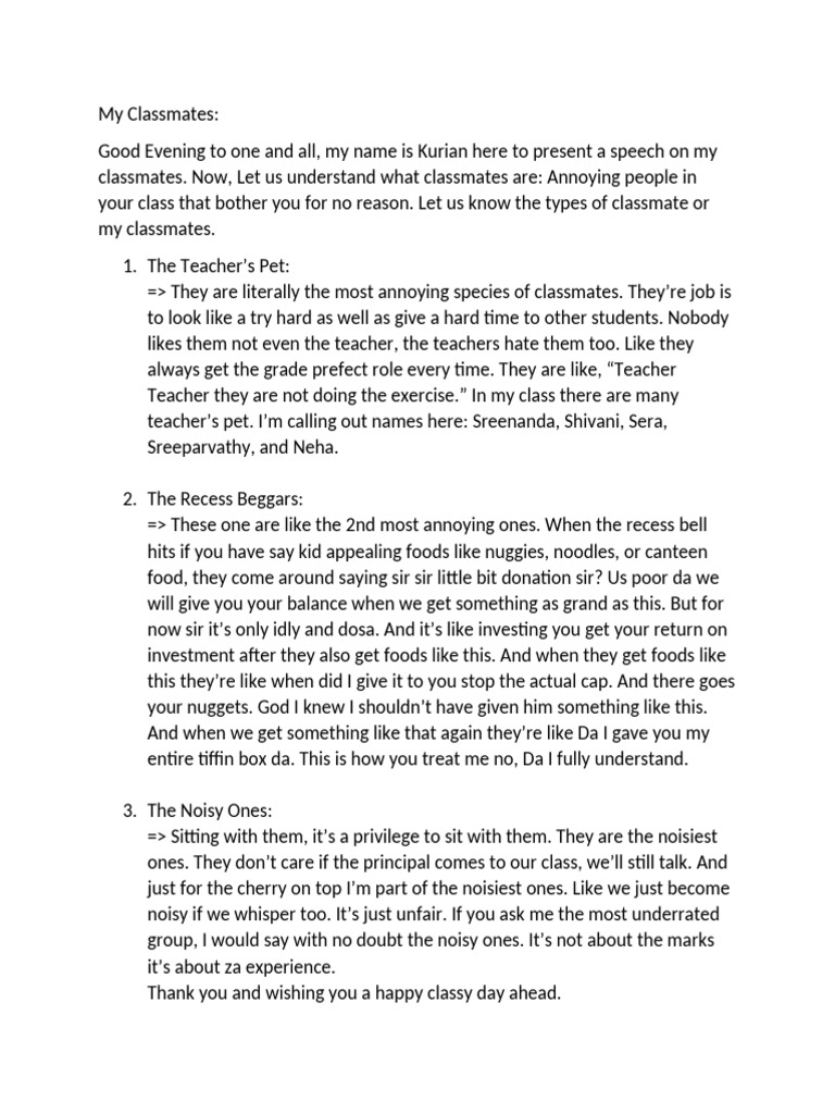 Types of Classmates Explained | PDF