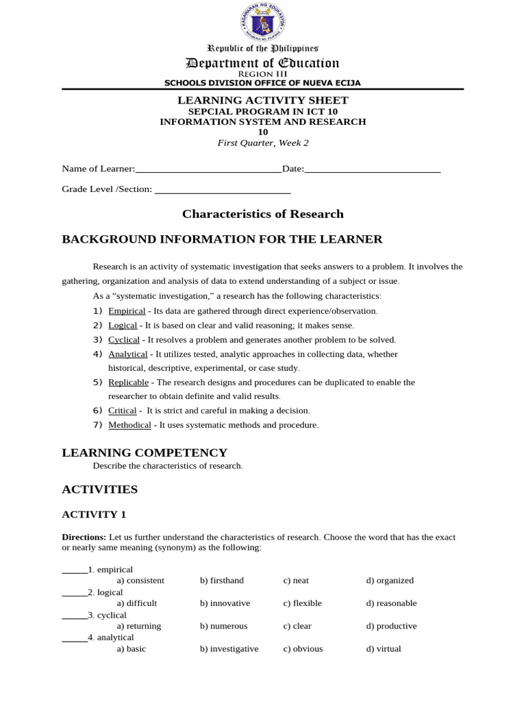Characteristics of Research Guide | PDF | Scientific Method | Learning