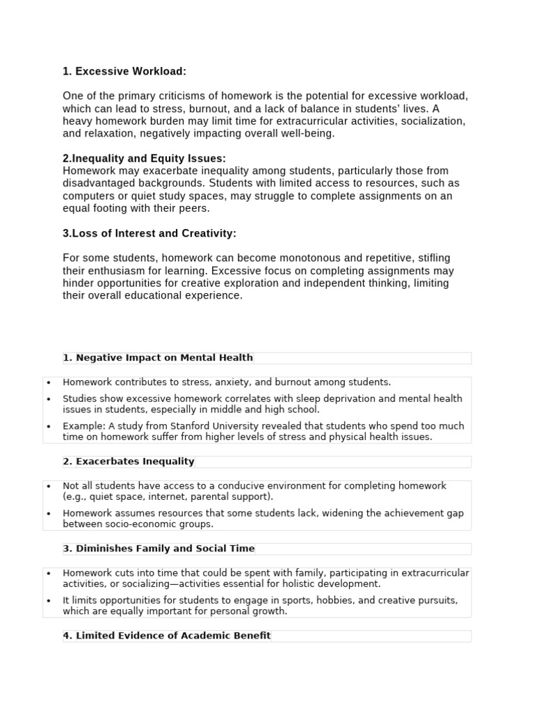 Homework's Negative Impact on Students | PDF | Homework | Occupational ...
