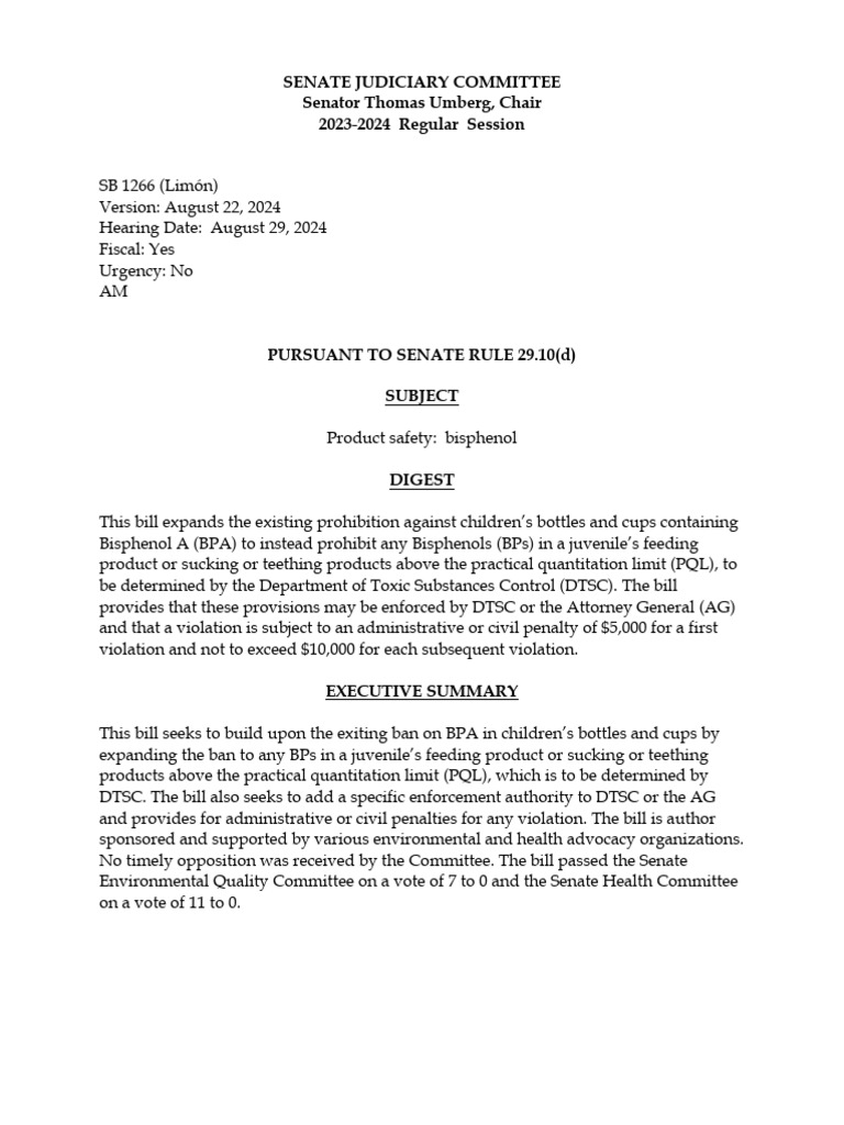 SB 1266 Limon Sjud Analysis | PDF