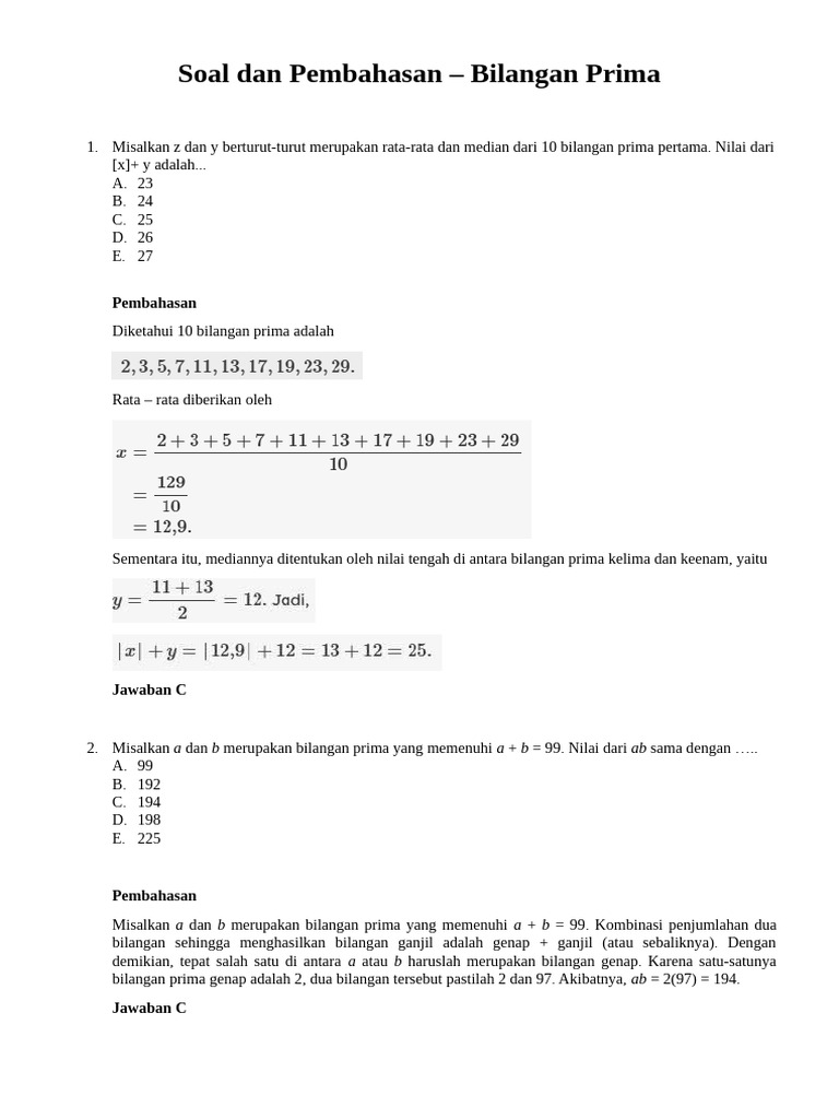 Soal dan Pembahasan Bilangan Prima | PDF