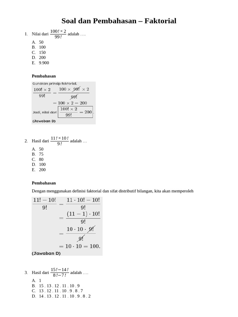 Soal Dan Pembahasan - Faktorial | PDF