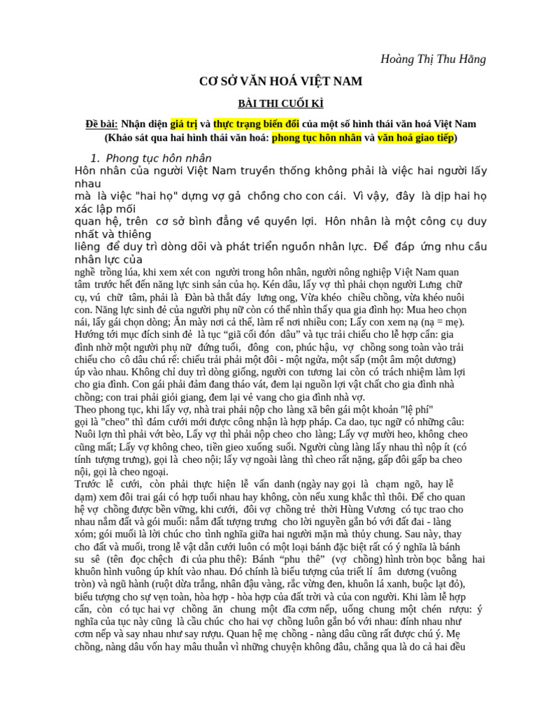 Hoàng Thị Thu Hằng- CSVHVN | PDF