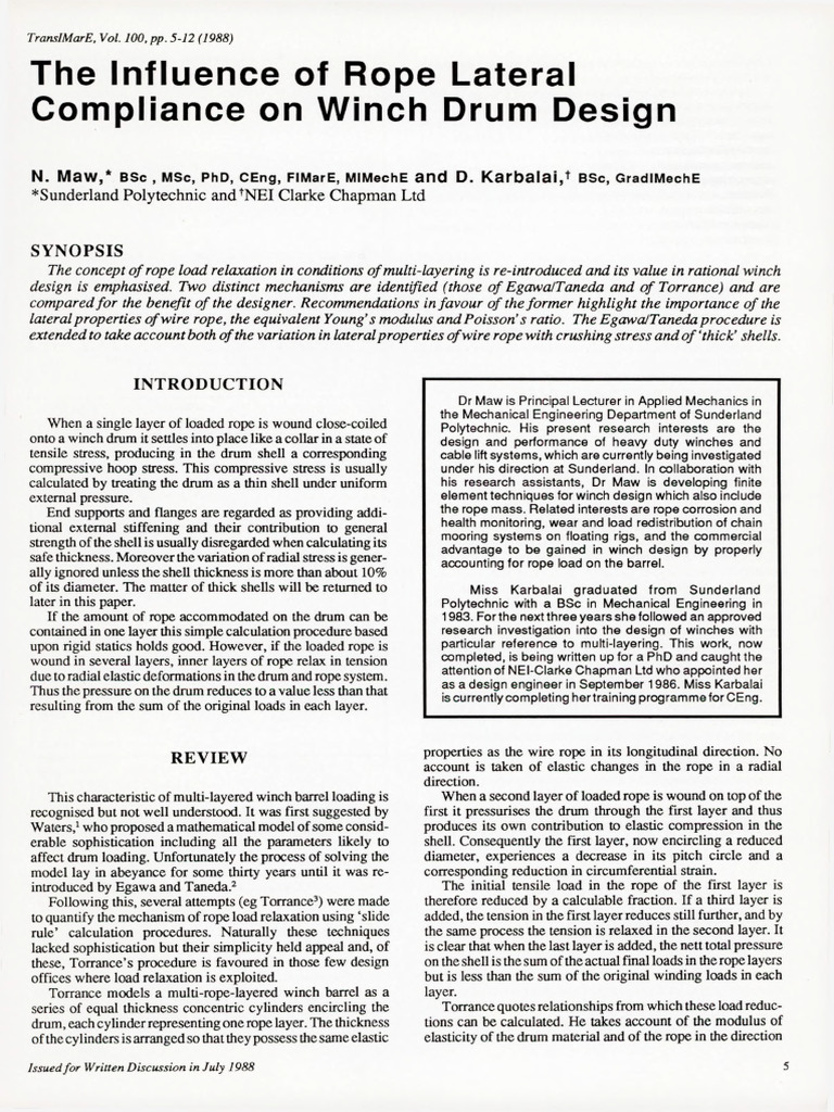 The Influence of Rope Lateral Compliance On Winch Drum Design | PDF ...