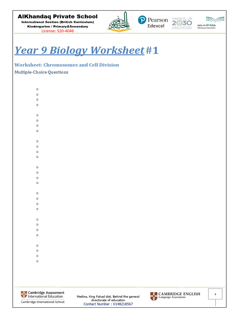 Worksheet 1-1 | PDF | Chromosome | Ploidy