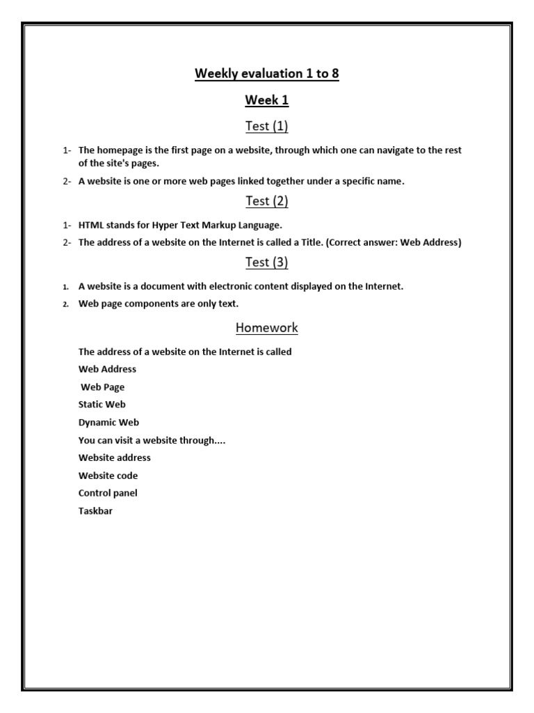 weekly evaluation | PDF | Websites | World Wide Web