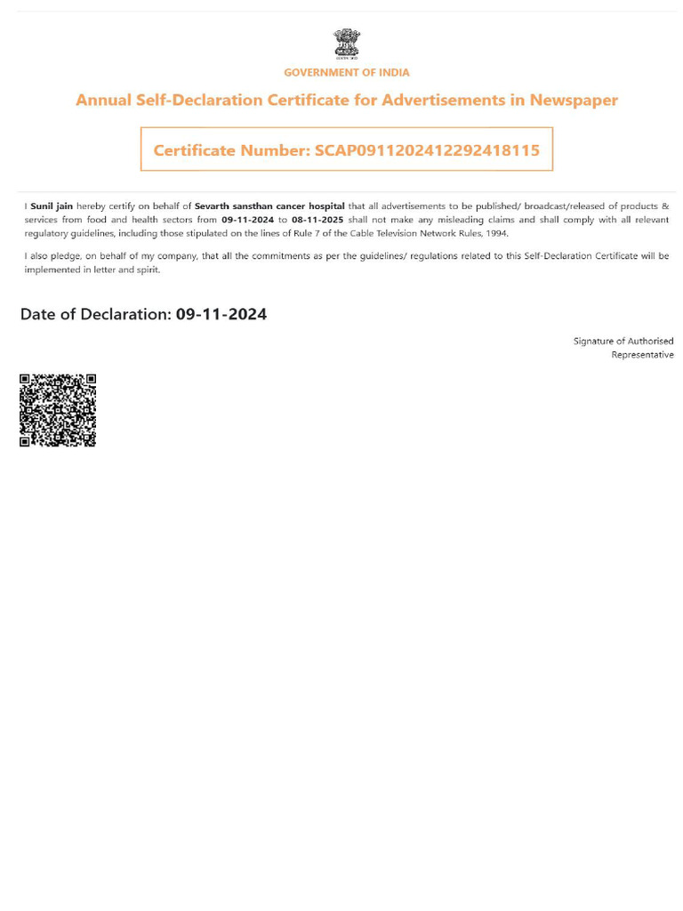 Self Declaration Certificate SCAP0911202412292418115 | PDF