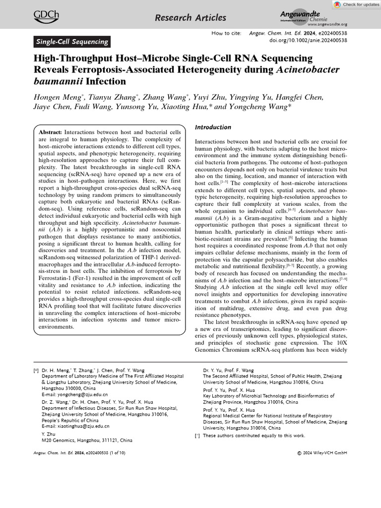 Angew Chem Int Ed - 2024 - Meng - High Throughput Host Microbe Single Cell RNA Sequencing ...