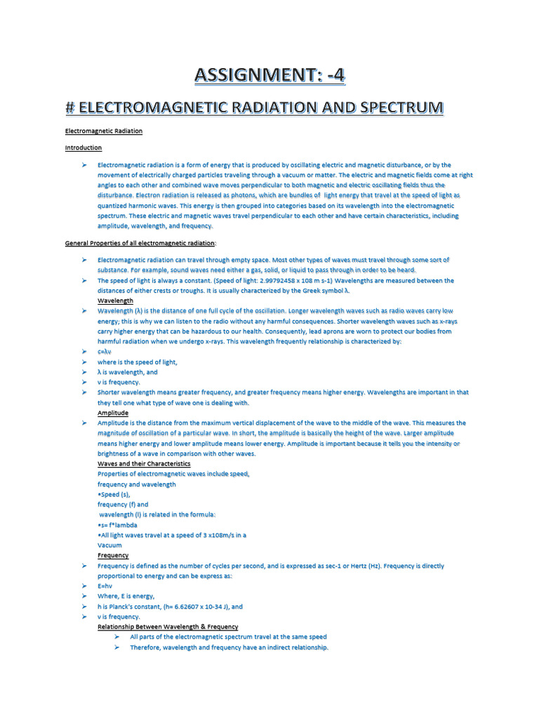 ASSIGNMENT TECH 4 | PDF | Electromagnetic Radiation | Electromagnetic Spectrum