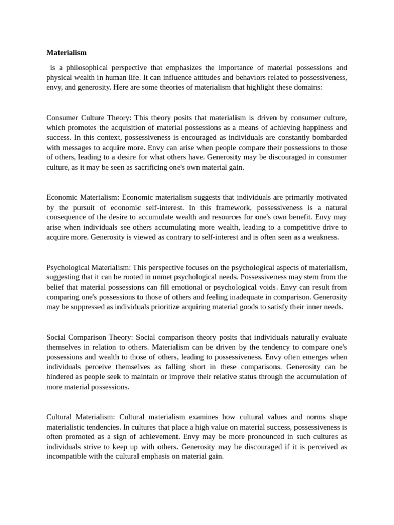 Materialism | PDF | Attachment Theory | Envy