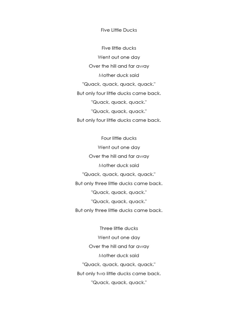 Five Little Ducks Lyrics | PDF