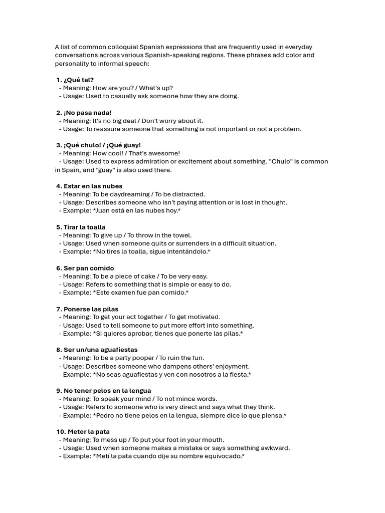 Common Colloquial Spanish Expressions | PDF