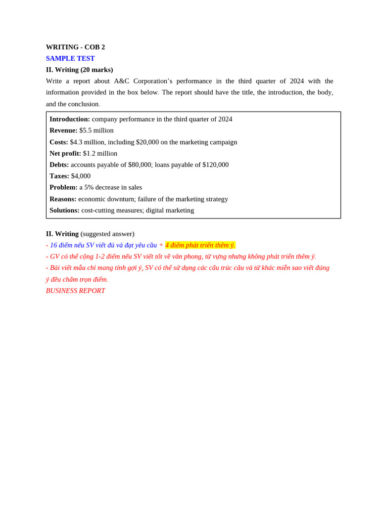 WRITING - COB 2- KEY | PDF | Taxes | Retail