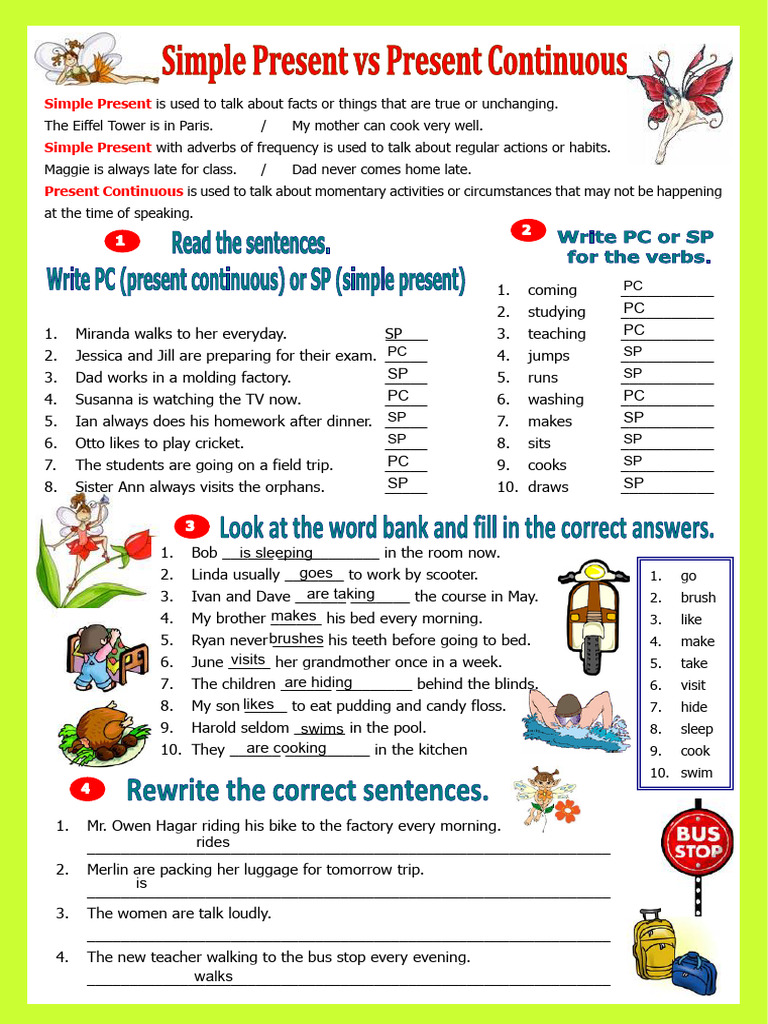 Present Simple and Present Continuous Fun Activities Games Grammar ...