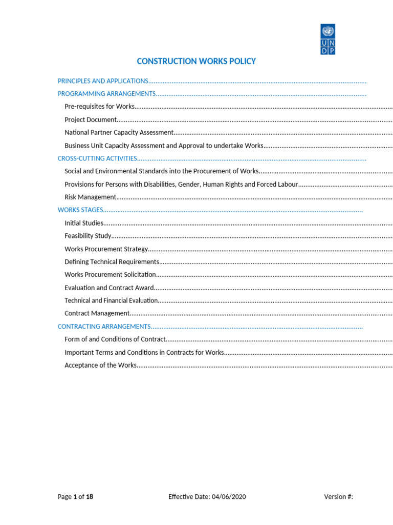 UNDP Construction Works Policy Overview | PDF | Feasibility Study ...