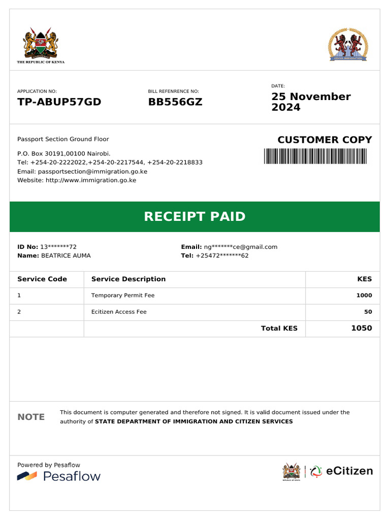 TP-ABUP57GD-IMMIGRATION RECEIPT | PDF | Government And Personhood ...