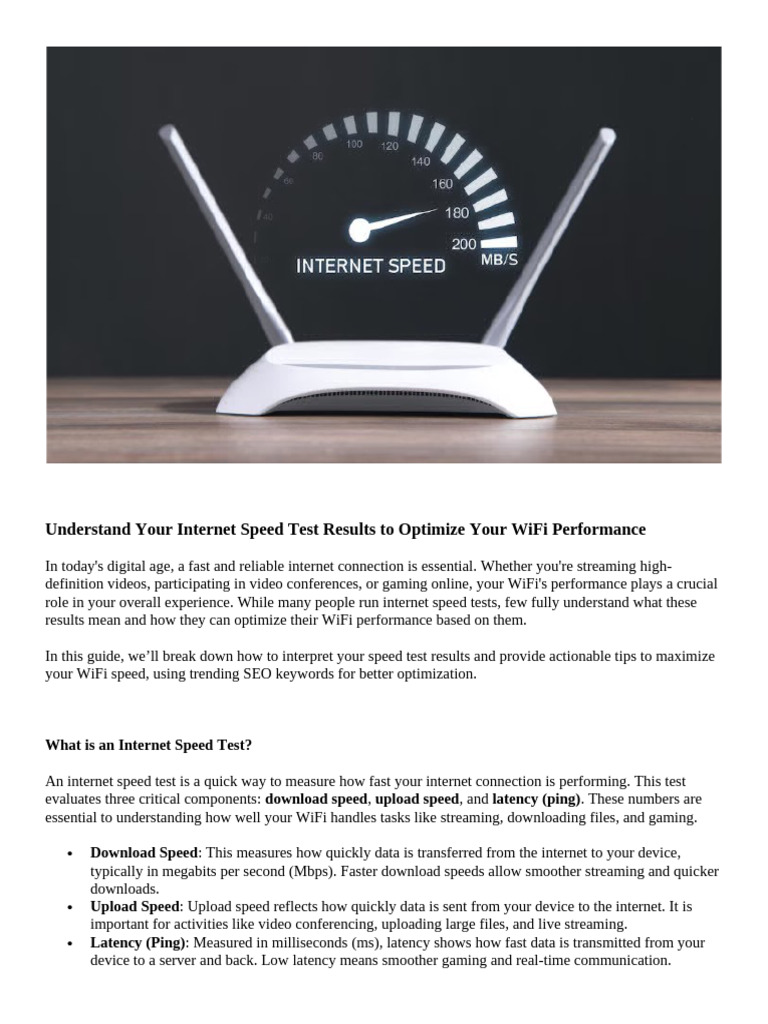 Understand Your Internet Speed Test Results To Optimize Your WiFi ...