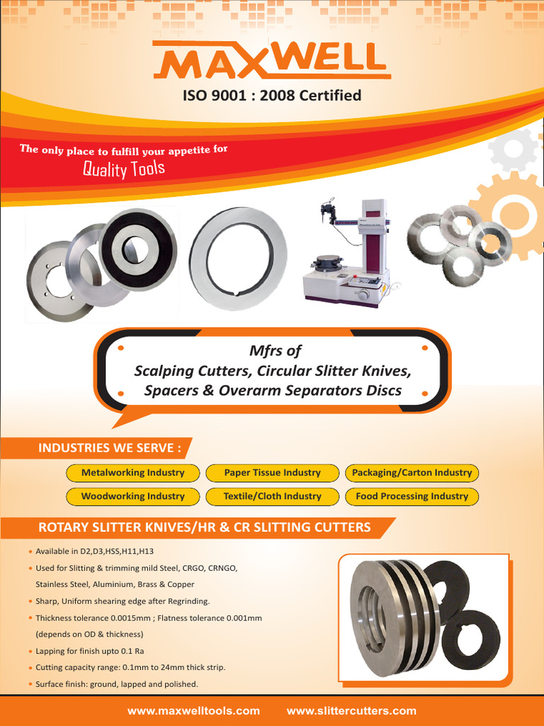 Maxwell Slitting Cutter Catalog | PDF | Knife | Grinding (Abrasive Cutting)