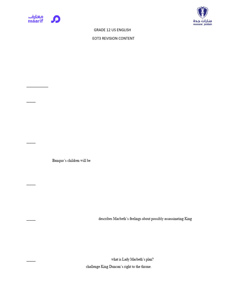 12US English T3 Revision | PDF | Macbeth