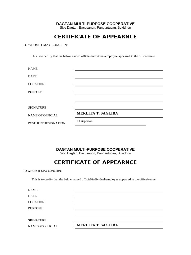 Certificate of Appearance DAGTAN MPC | PDF