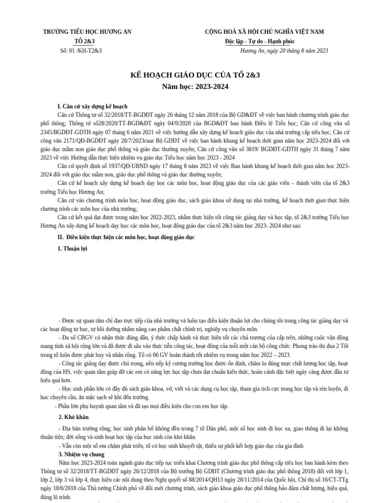 KHGD KHOI 2,3 NH 2023-2024( 08.2023) da sua | PDF
