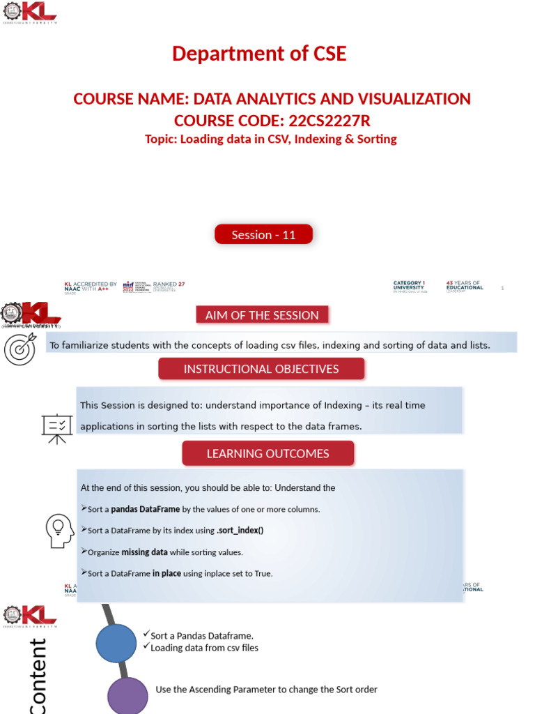 CO3_3_Indexing and Sorting, Loading Data From CSV | PDF | Data ...