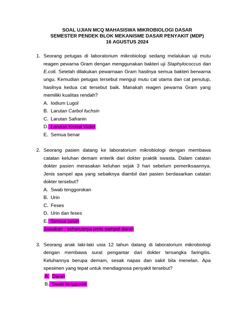 Soal MCQ MDP 16 Agustus 2024 | PDF