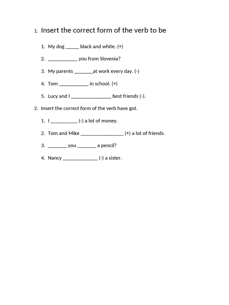Insert the correct form of the verb to be | PDF