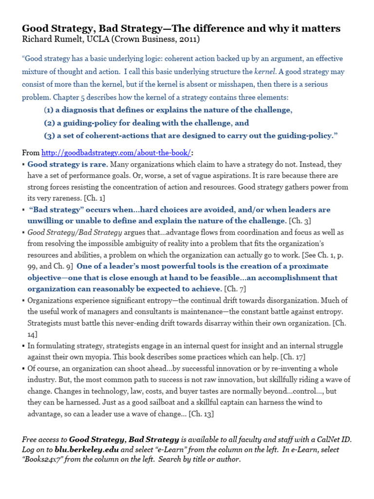 Good Strategy vs. Bad Strategy Guide | PDF