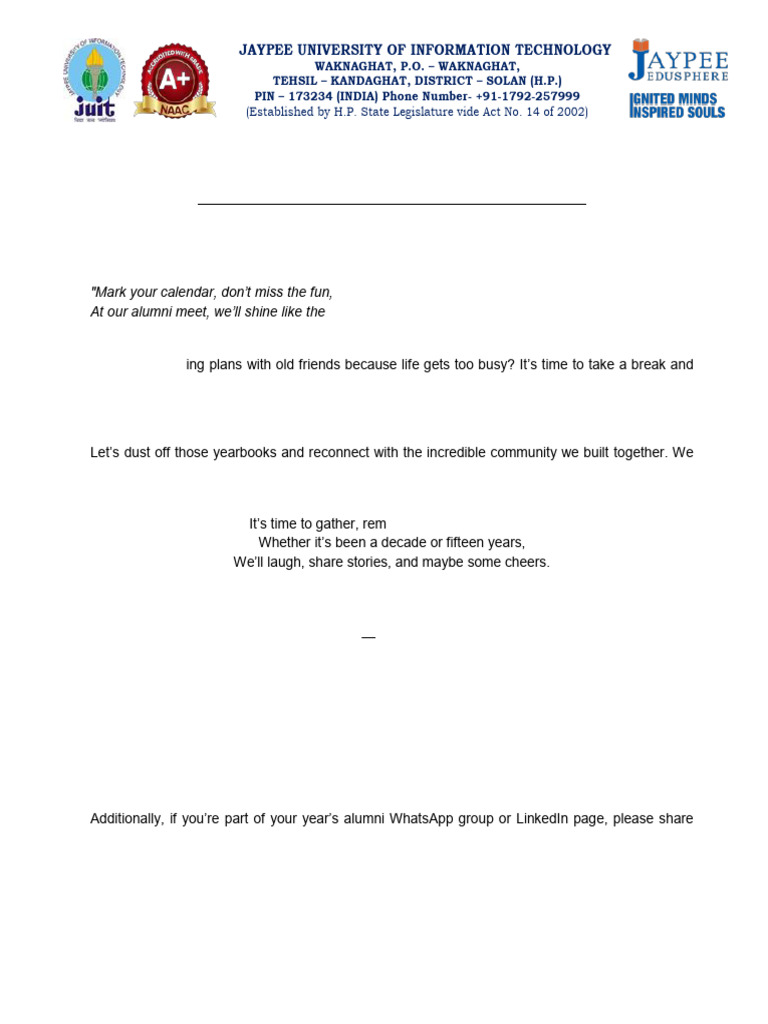 Alumni Meet Invitation 2024 | PDF