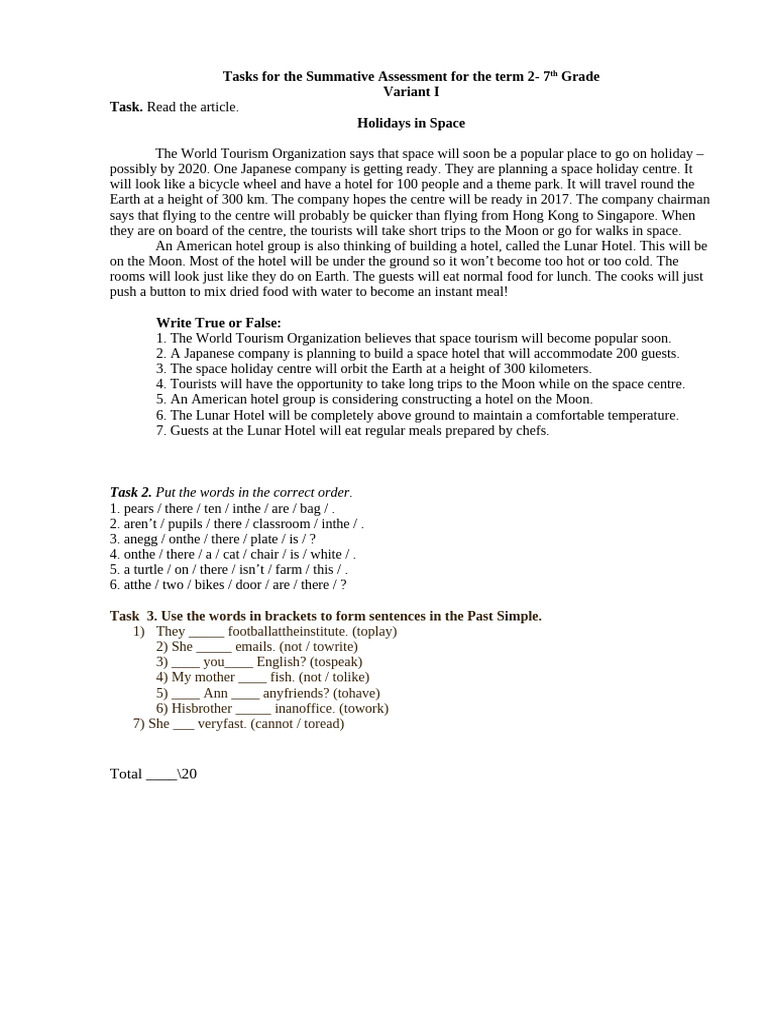 7th Grade Summative Assessment Tasks | PDF | Memory | Moon