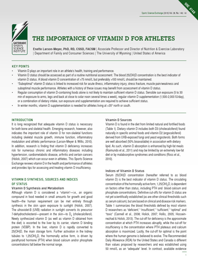 The Importance of Vitamin D For Athletes-2015 | PDF | Vitamin D | Vitamin