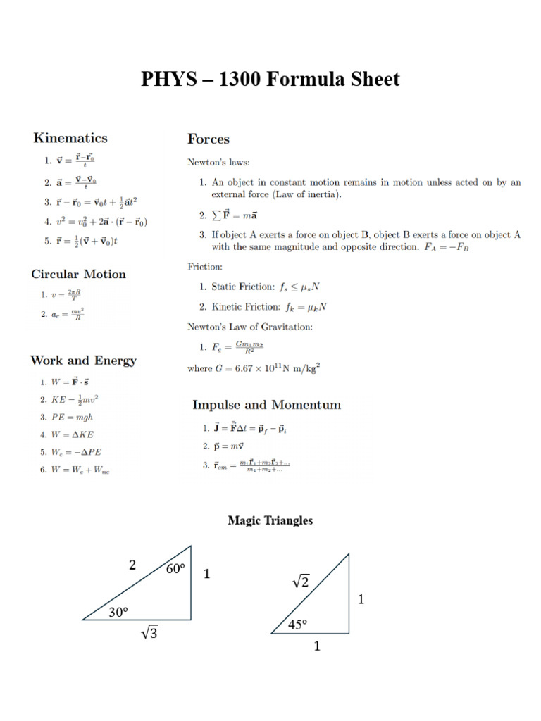 Formula Sheet | PDF