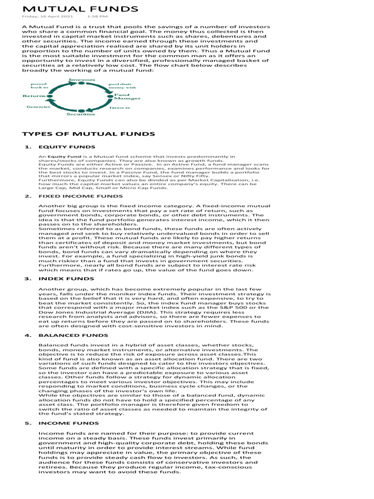 Types of Mutual Funds Explained | PDF | Investment Fund | Investing