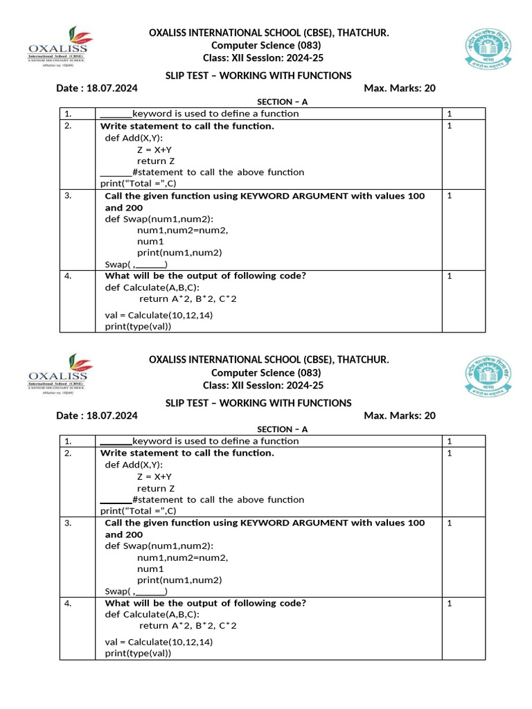 Slip Test Functions Outputbased Pdf Computer Programming Software Engineering