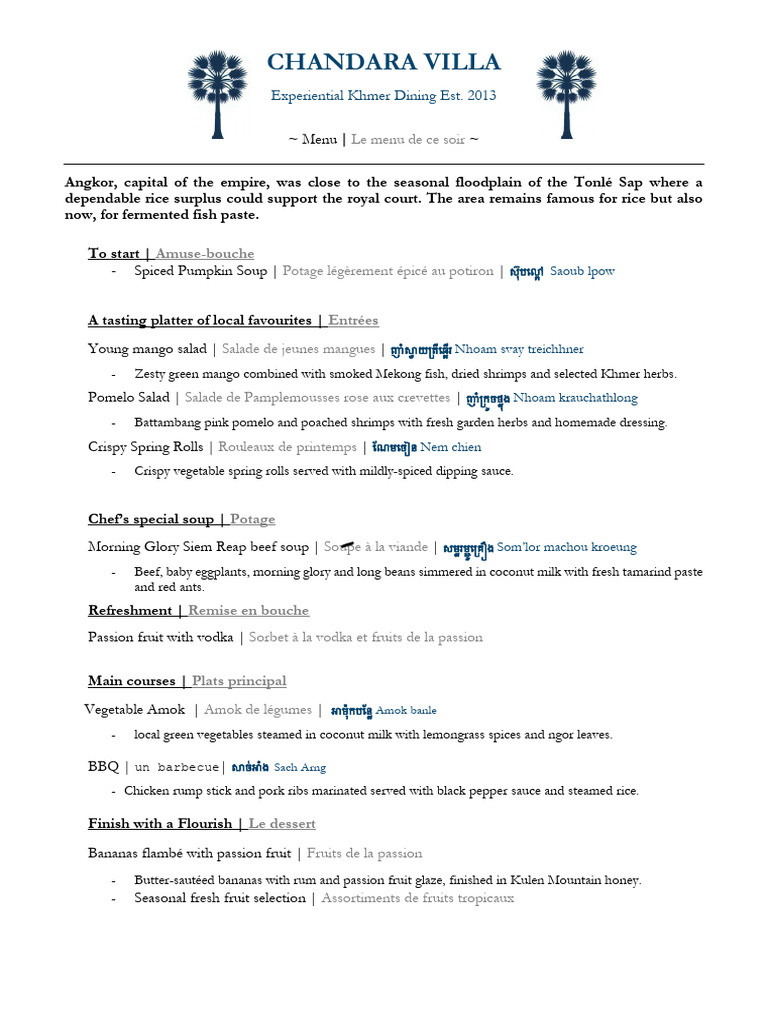 Chandara Menu 2024 | PDF