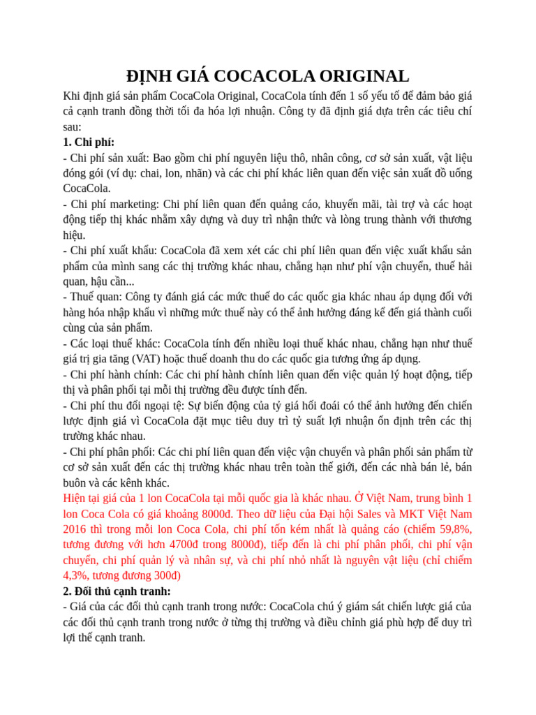 Định Giá Coca Cola Original | PDF