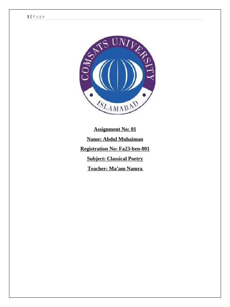 Classical Poetry Assignment | PDF | Knight | The Canterbury Tales