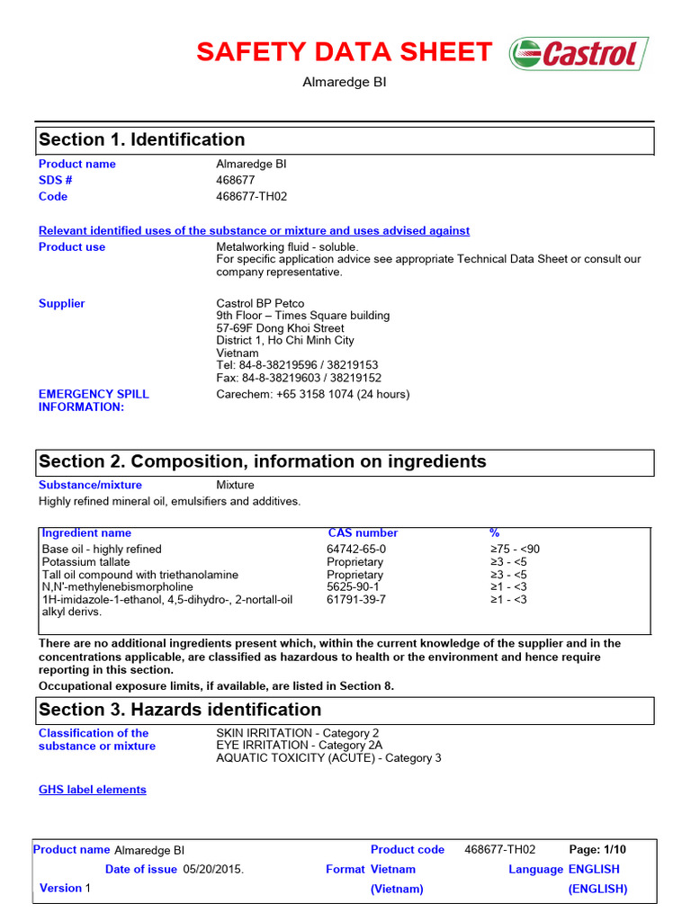 Almaredge BI Safety Data Sheet | PDF | Oils | Secondary Sector Of The ...