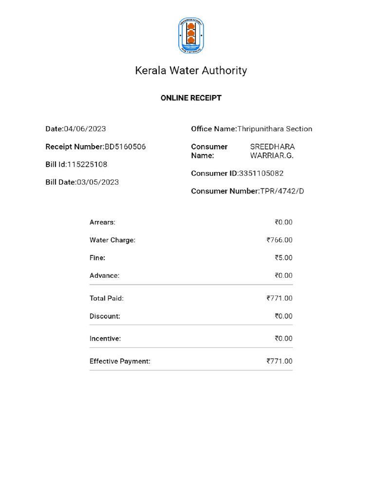 Water Receipt | PDF